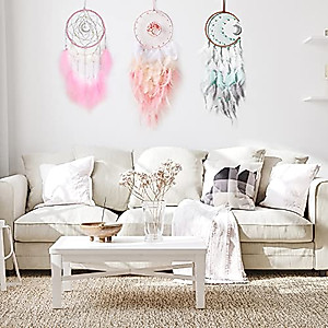 Nice Dream Pink Dream Catchers, Room Nursery Decor for Girls Boys, Handmade Feather Wall Decor with Lights, Home Ornaments Craft Gift for Bedroom