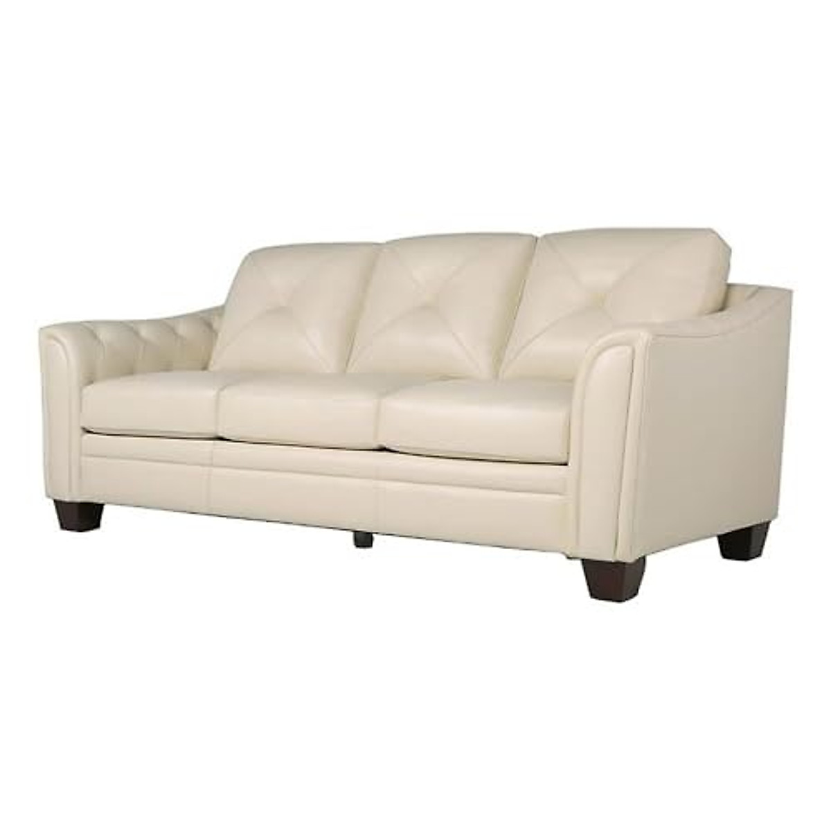 MAKLAINE 86" W Transitional Leather Tufted Fitted Back Sofa with Removable Seat Cushions, Leg Assembly Required, Seats up to 3 People, in Ivory Finish