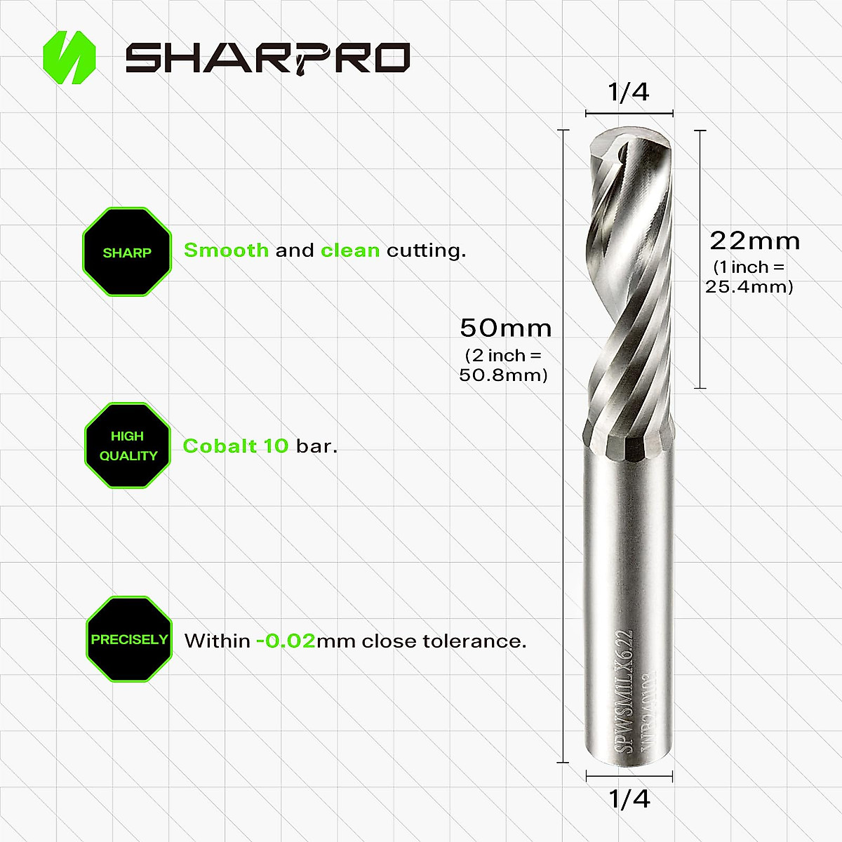 SHARPRO O Flute Upcut Spiral Rouer Bit 1/4 Inch Shank 1/4 Inch Cutting Dia. Carbide Single Flute CNC Router Bit, Ideal for Aluminum, Plastic, Acrylic, Wood, MDF and PVC