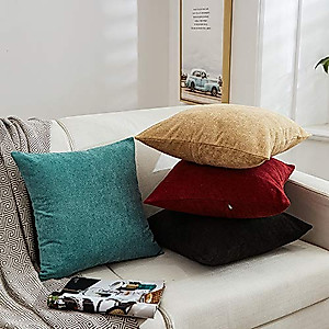 MERNETTE Pack of 2, Thick Chenille Decorative Square Throw Pillow Cover Cushion Covers Pillowcase, Home Decor Decorations for Sofa Couch Bed Chair 18x18 Inch/45x45 cm (Black)