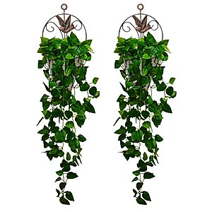 2 Pack Artificial Hanging Vine, 2 Basket Faux Vines Ivy Leaves Outdoor Fake Hanging Plants Luxuriant Wall Hang Garland for Porch Patio Balcony Basket Garden Party