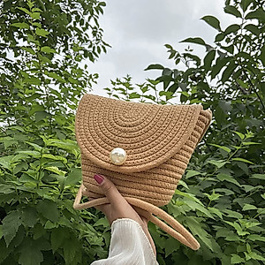 NIBD Straw Crossbody Bags for Women Mini Beach Bag, Woven Bucket Bag,Bohemian Summer Beach Basket Vacation Shoulder Bag (Brown)