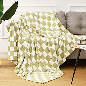 Quinnsus Checkerboard Grid Throw Blanket Super Soft Lightweight Warm Fluffy Sofa Chenille blanket for Bed Couch 60x80 Inches(Sage green)