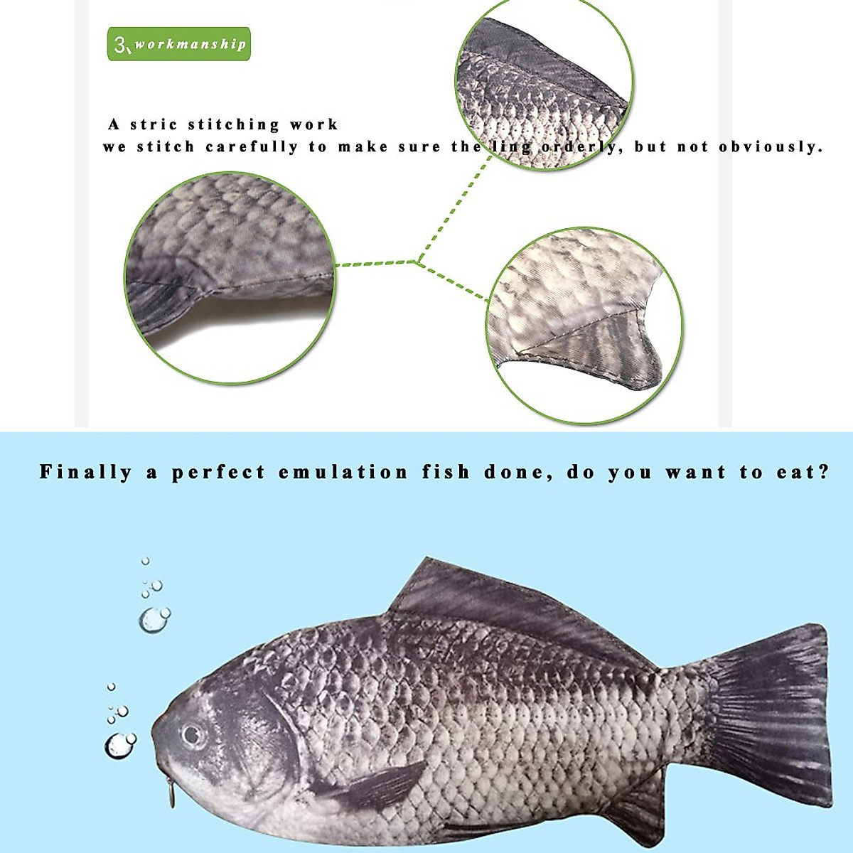 Emulation Fish Shape Creative Pencil Case Pen Bag Coin Purse Phone Bag with Simulated Lining Inside Padded Thick Foam with 12pcs Color Pencil Gift