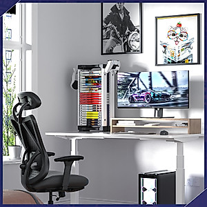 Allnice Game Storage Tower Multifunction Video Game Shelf for 24 game Disk, 2 Headsets Controllers Holder Compatible with PS3/PS4/PS5/ Nintendo Switch/Xbox One, Xbox Series X/S and Blu-Ray Discs
