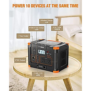 Portable Power Station 1000W, GRECELL 999Wh Solar Powered Generator with 110V AC Outlet, PD 60W Fast Charging Backup Lithium Battery Pack Power Supply for Outdoor Home Camping Travel Emergency RV Van