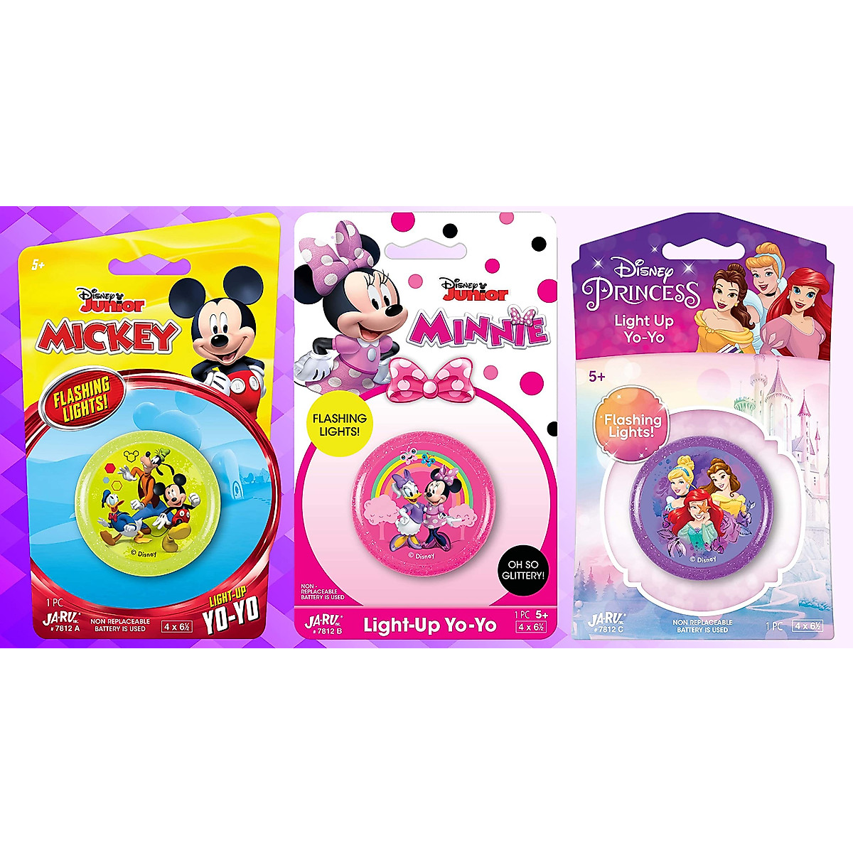 JA-RU Disney Light Up YoYo Disney Mickey Mouse, Minnie Mouse & Princess Styles Toys (3 Units Assorted) Fidget Toys for Kids Yoyo Beginner String Trick Yo-Yo Game. ABC-7812-3