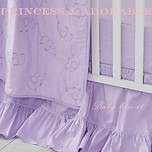 Brandream Crib Bedding Sets for Girls with Purple Elephant Embroidery 100% Washed Pure Cotton Baby Nursery Bedding Set 3 Pieces