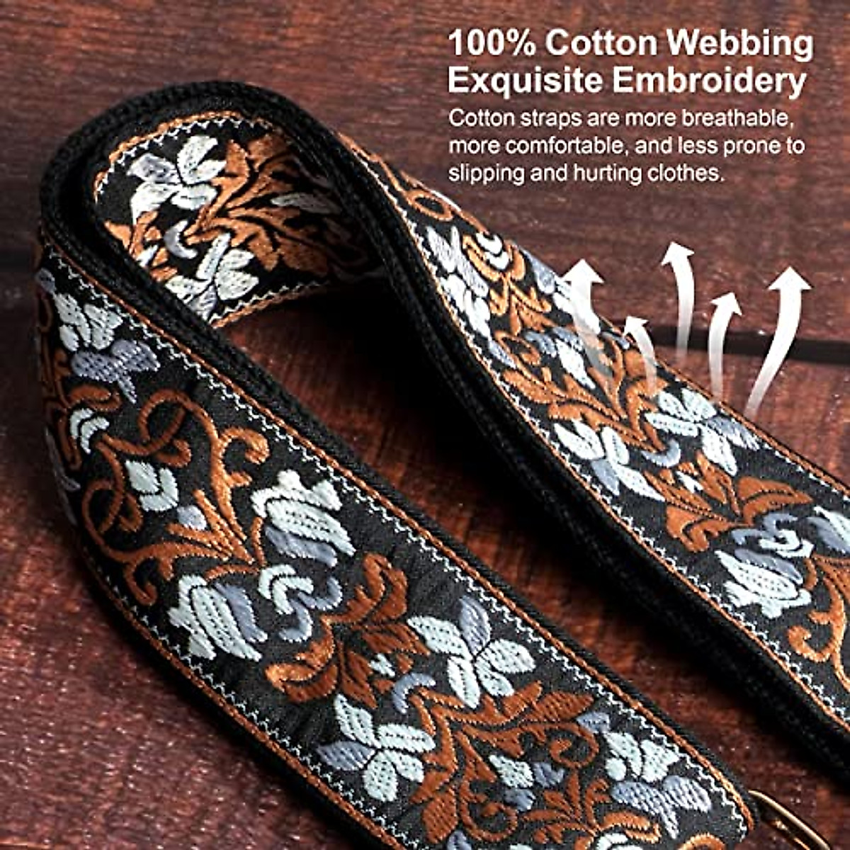 Purse Strap, 2"Wide Full Grain Cowhide Shoulder Strap Adjustable Replacement,Jacquard Embroidery Multi-pattern Crossbody Bag Straps for Handbag,Crossbody Bags(Embroidered yellow flower)