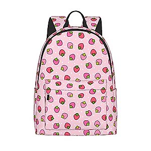 FeHuew 16 inch backpack Pink Strawberry Laptop Backpack Full Print School Bookbag Shoulder Bag for Travel Daypack