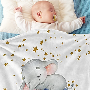 Custom Name Baby Blanket for Baby Girls Boys, Personalized Stars Elephant Design Soft Flannel Baby Blankets for Girls, Baby Name Blanket as Personalized Baby Gifts