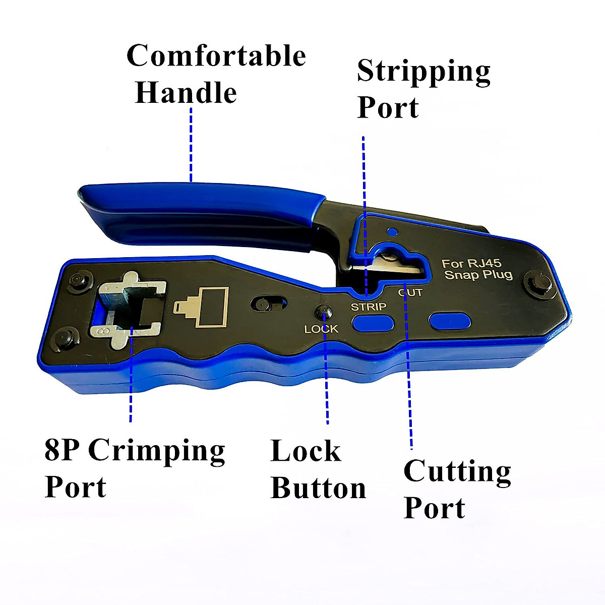 Rj45 Crimp Tool Kit Pass Through and Standard Cat6 Cat6A Cat5 Cat5e rj45 Crimping Tool with 50pcs rj45 Cat6 Pass Through Connectors, 20pcs Covers, 1 Network Cable Tester, 2 Wire Strippers, 1 Cutter