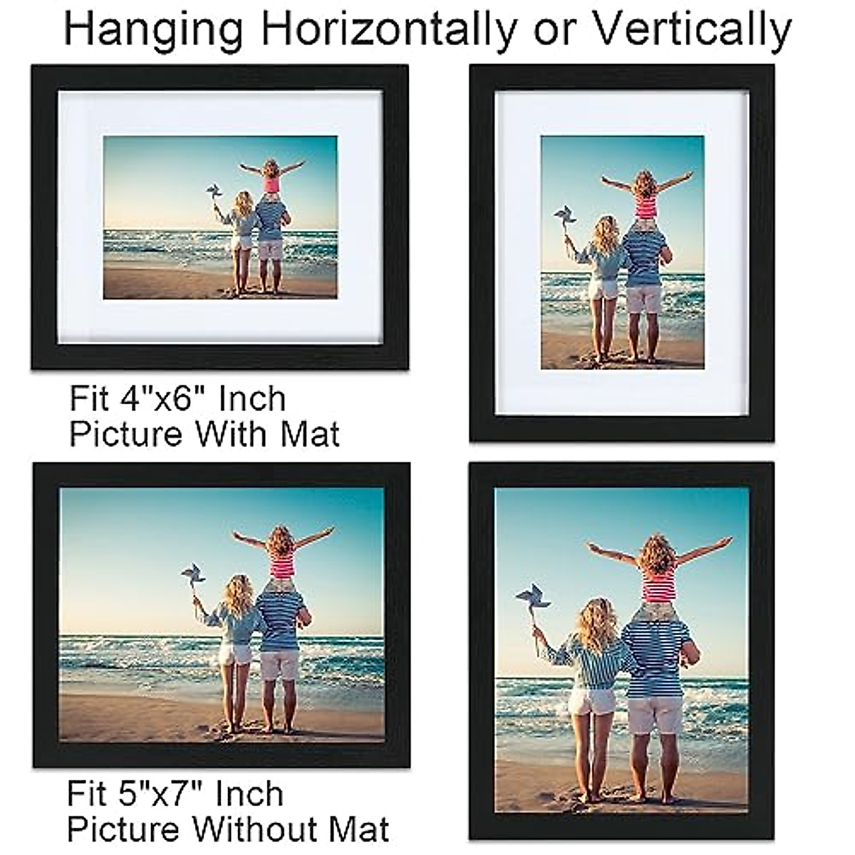 Oreichar Art 5x7 Tabletop Picture Frames, Display Pictures 4x6 with Mat or 5x7 without Mat, Wall Mounting Photo Frame, Set of 2