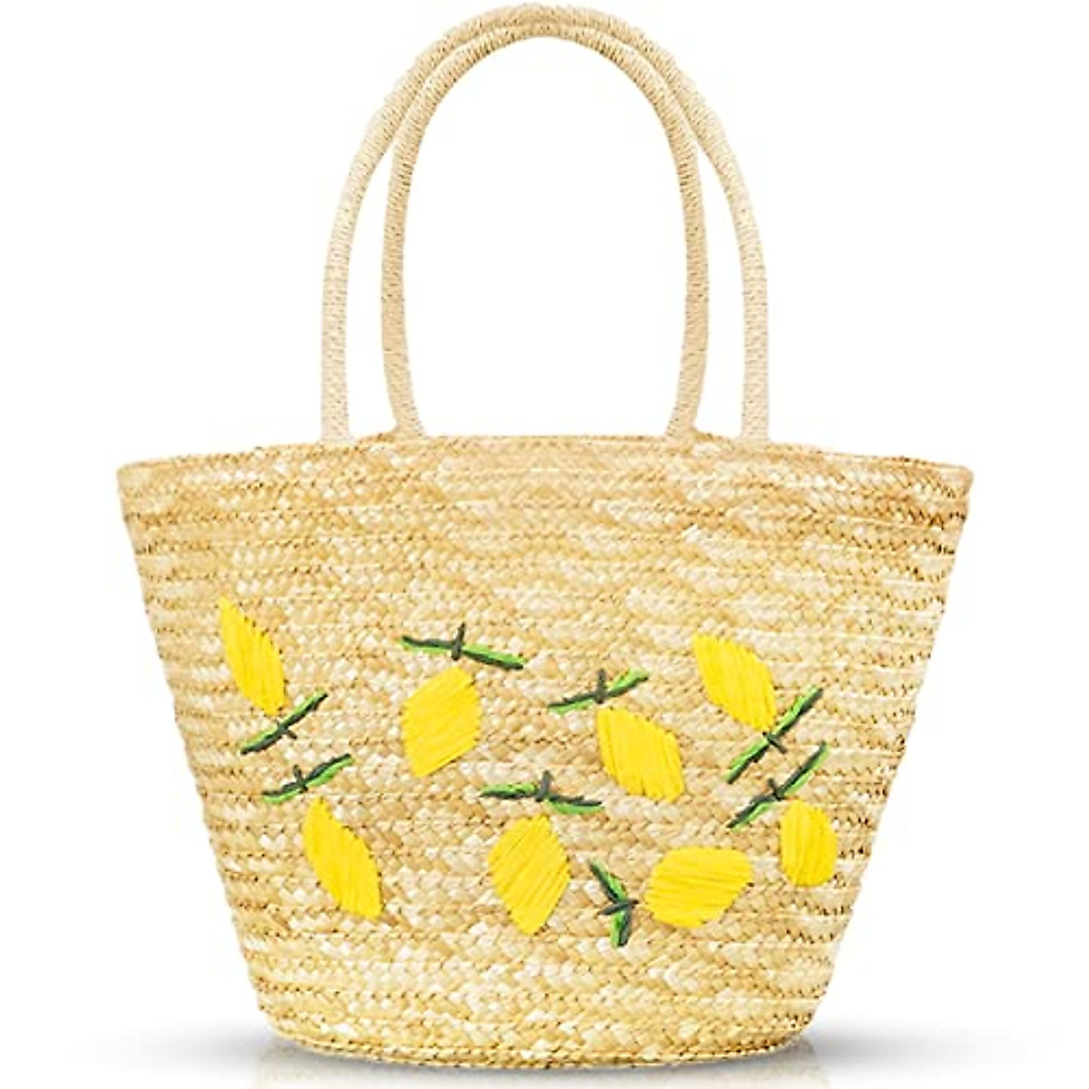 QTKJ Summer Straw Bag, Beach Bag for Women, Handwoven Handbag Vintage Lemon Pattern Embroidery, Large Rattan Tote Bag Suitable for Vacation Seaside Travel