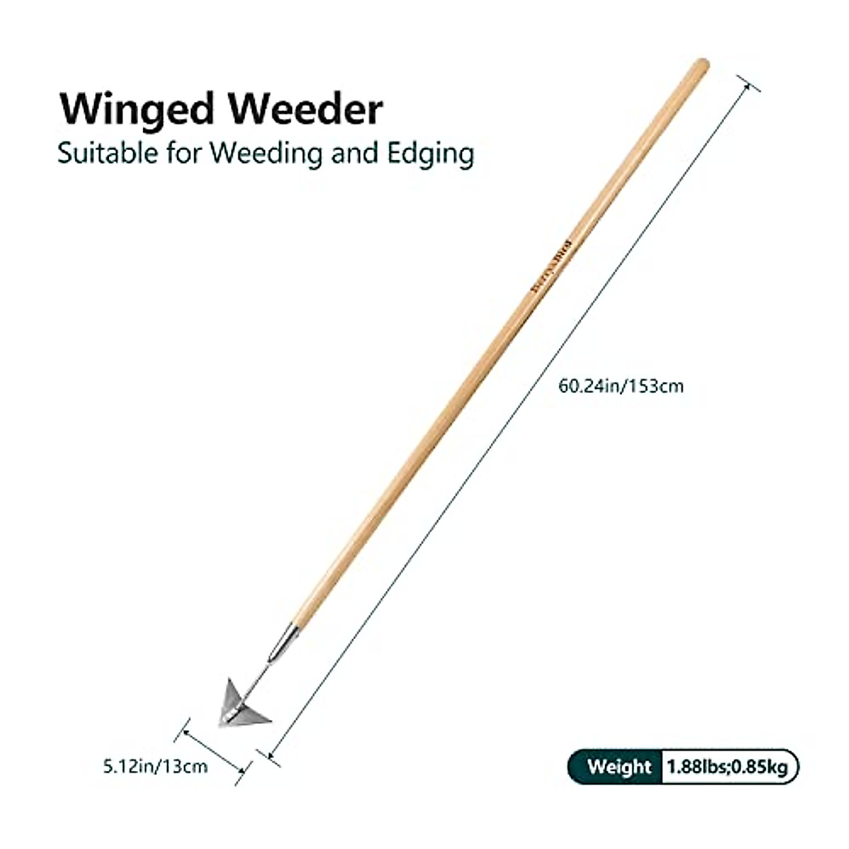 Berry&Bird Triangle Hoe, 60.2'' Winged Weeder Hoe with Long Wood Handle, Gardener Stainless Steel Warren Hoe, Garden Weeder Hoe Tool for Gardening Weeding Digging Soil Loosening Edging & Cultivating