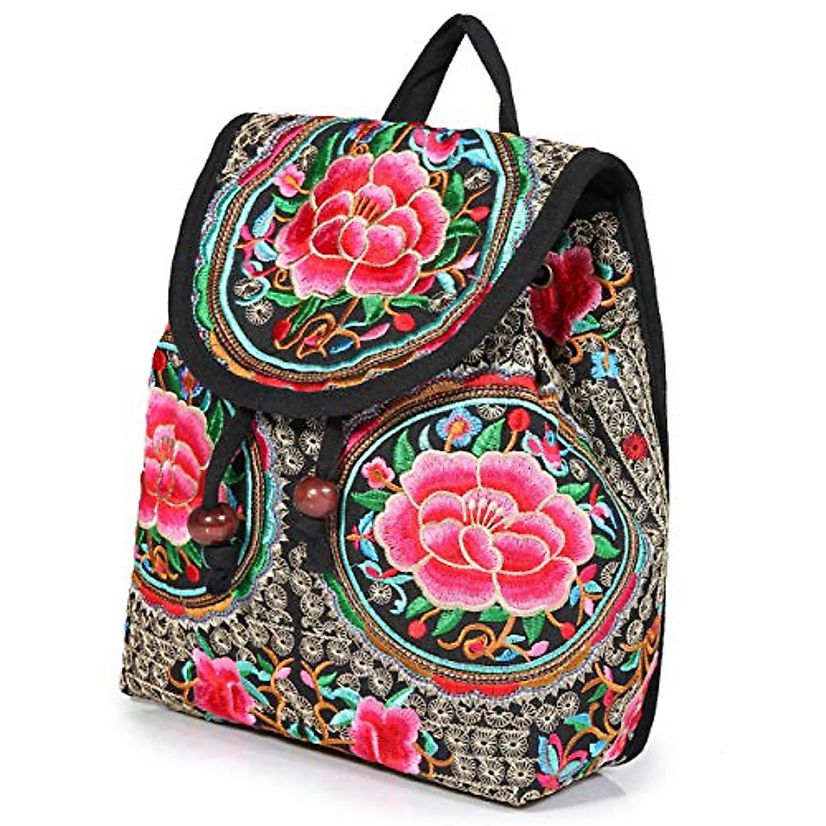 Embroidery Backpack Purse for Women Vintage Handbag Small Drawstring Casual Travel Shoulder Bag Daypack