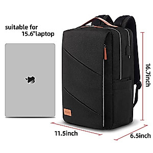 KINGSLONG 15.6 inch Laptop Backpack with USB Charging Port for Men Women, Water Resistant College Computer Bag Business Travel Daypack Carry On Smart Bag Gift Black