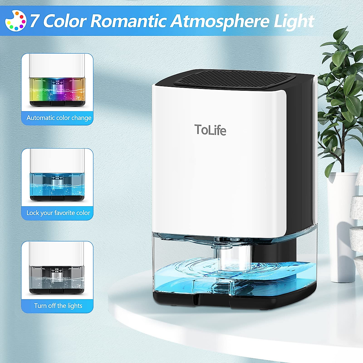 ToLife Dehumidifiers for Home 45 OZ Dehumidifier for Room with Auto-Off, Quiet Small Dehumidifier for Bathroom,Bedroom,RV, Closet 500 sq.ft