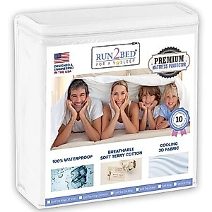 RUN2BED Split California King Mattress Protector Ultrasoft Waterproof Luxury Turkish Cotton for Adjustable Beds Rapid Cool Tech - Vinyl Free - 10 Year Warranty (Split Cal King)
