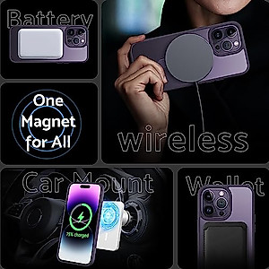 DASFOND Mag-Stand Designed for iPhone 14 Pro Max Case, 2023 Upgraded [All-in-1] [Compatible with MagSafe Invisible Ring Kickstand Transparent Matte Cover Shockproof Slim Case, Purple