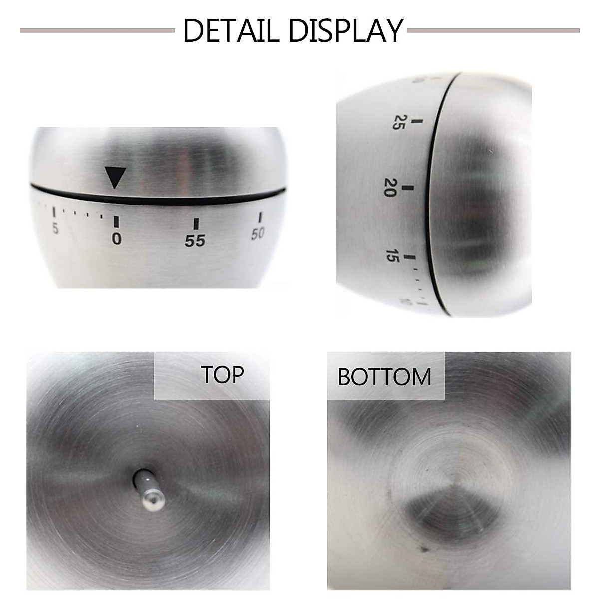 Ranvi Kitchen Timer, Apple-Shaped Stainless Steel Mechanical Rotating Timer, 60 Minutes Cooking