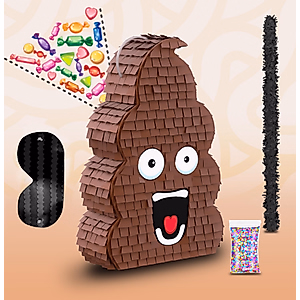 Funny Poop Piñata 4-Piece Set perfect for Birthday Parties, Decorations, Emoticon Parties, Fun shape, Great Party Addition for kids, teens, and adults (17”X10”) durable!