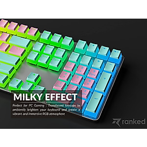 Ranked Pudding v2 PBT Keycaps | 145 Double Shot Translucent ANSI US & ISO Layout | OEM Profile for Full Size, TKL, 75%, 65% and 60% RGB Mechanical Gaming Keyboard (Miami Vice)