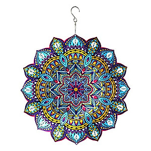 Exhart 3D Mandala Wind Spinner – Laser Cut Metal Mandala Art Hanging Décor w/Crystal Accent Beads –Starburst Décor, Hanging Wind Spinner, 3D Metal Art, Indoor/Outdoor Decor, 12 Inches