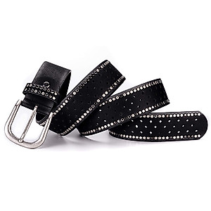Wemi Womens Retro Rivet Jean Belt Western Cowgirl Punk Rock Studded Bling Belts, Length 43 inch Black