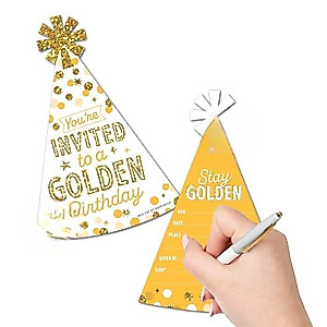 Big Dot of Happiness Golden Birthday - Shaped Fill-In Invitations - Happy Birthday Party Invitation Cards with Envelopes - Set of 12