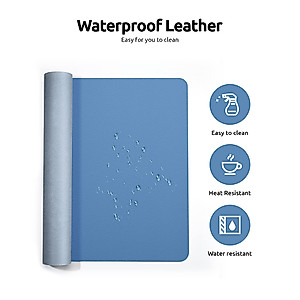 YSAGi Leather Desk Protector, Office Mat, Large Mouse Mat, Non-Slip PU Leather Blotter, Laptop Desk Pad, Waterproof Writing Pad for Office and Home (Sea Blue, 23.6" x 13.8")