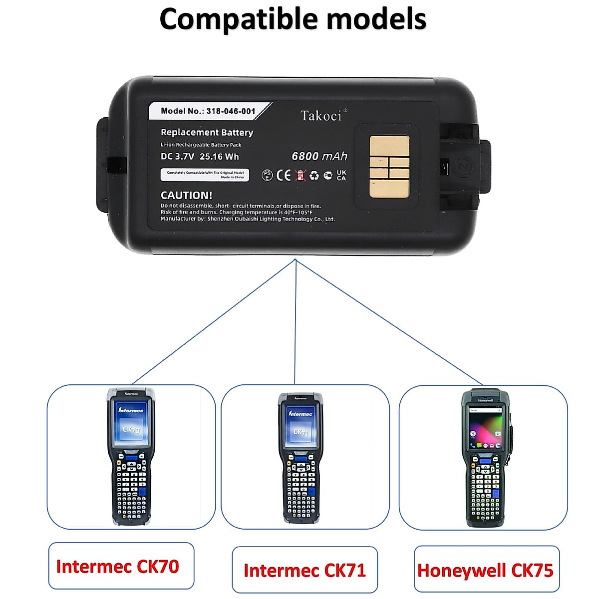 Youejoeq 6800mAH Replacement for Intermec CK70 CK71 Honeywell CK75 1001AB01 1001AB02 318-046-001 318-046-011 AB18 318-046-031 318-046-032 Barcode Scanner Battery 3.7V Lithium Ion