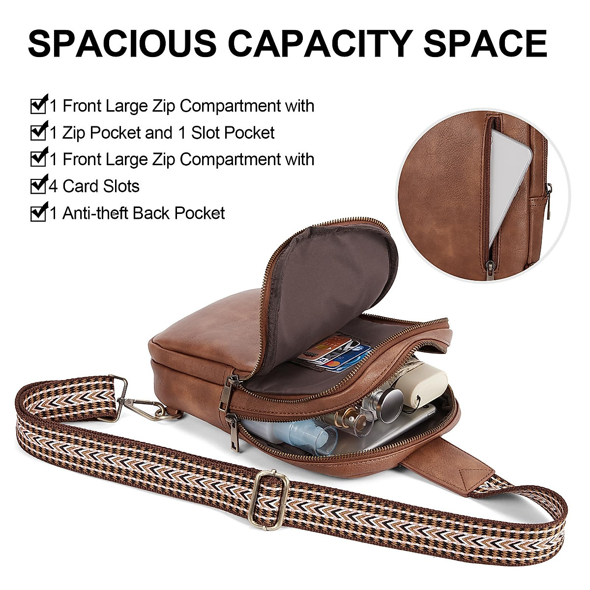 CLUCI Sling Bag for Women Crossbody Bags for Women Leather Cross Body Bag for Woman Sling Backpack Crossbody Backpack Chest Bag for Travel