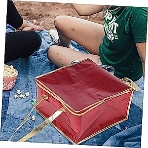 Baluue Nonwoven Fabric -insulation Bag Foldable Tote Small Cooler Camping Tote Thermal Bag with Zipper Food Delivery Tote Bag Tote Bag with Zipper Collapsible Insulated Bag Red Pizza