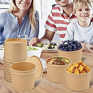 [75Pcs] 12 OZ Paper Soup Cups,Paper Food Containers with Vented Lid, Disposable Paper Soup Containers Paper Food Cups Ice Cream Cups with Lids,Great for Hot Soup,Ice Cream,Dessert