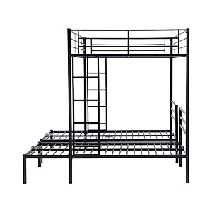 Bellemave Triple Bunk Beds Full Over Two Twin Bed Metal L-Shape3 Frame with Storage Shelf for Three Kids Boys Girls, Black
