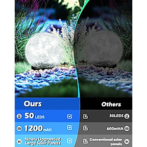 Garden Solar Ball Lights Outdoor Waterproof, 50 LED Cracked Glass Globe Solar Power Ground Lights for Path Yard Patio Lawn, Outdoor Decoration Landscape White (2 Pack 4.7'')