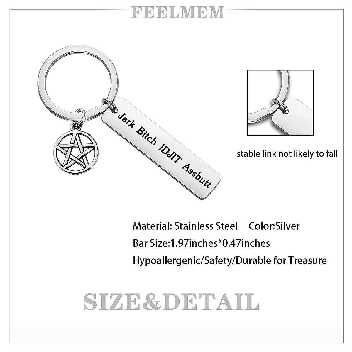 FEELMEM Funny Gift Jerk Bitch Idjit Assbutt Keychain Coworker Gift Inspired Jewelry TV Series Fan Gift (Jerk)