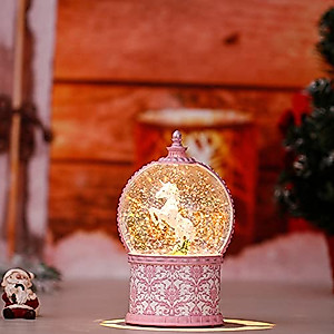 Unicorn Musical Snow Globes, 7.1 Inch Lighted Snow Globe with Swirling Glitter, Battery Operated & USB Powered