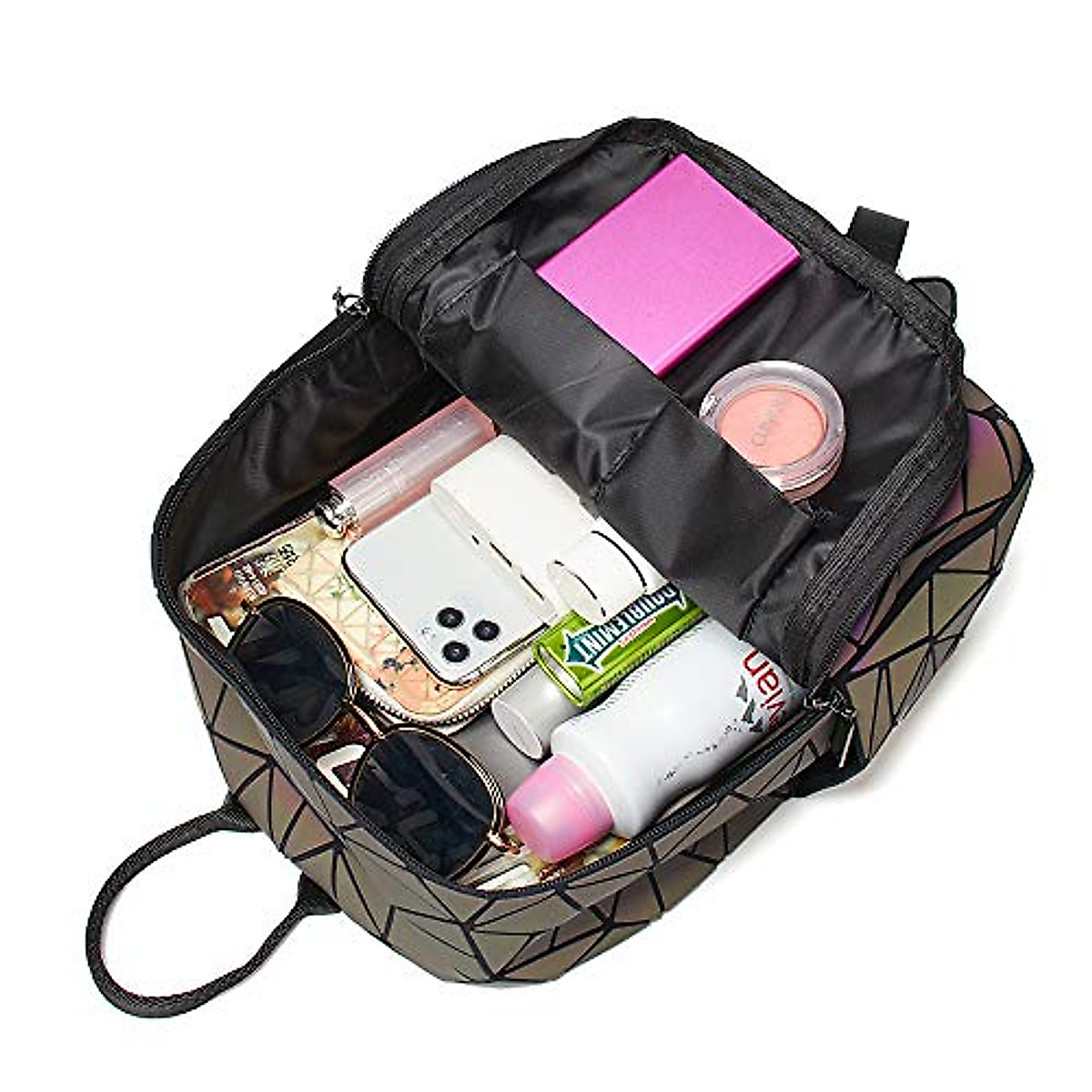 Luminous Geometric Purses and Handbags Women Tote Bag Holographich Flash Reflactive Crossbody Bag Backpacks (Luminous Backpack B)