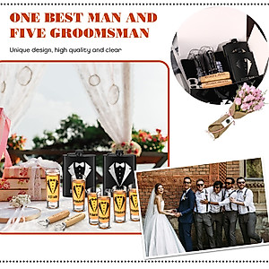 Yaomiao 30 Pcs Groomsmen Gift Wedding Gift, Including 6 Pcs 8 oz Groomsmen Flask 6 Wooden Bottle Opener 6 Party Favors Shot Glasses 6 Groomsmen Gift Boxes Empty 6 Proposal Cards Best Man Gift