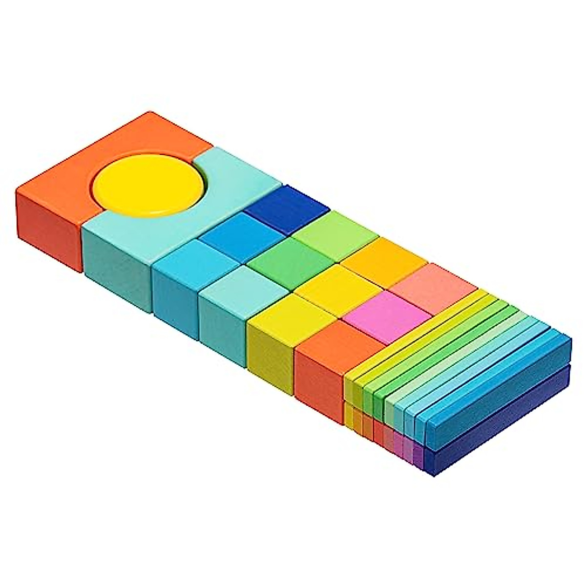 The Block Set by Lovevery – Solid Wood Building Blocks and Shapes + Wooden Storage Box, 70 Pieces, 18 Colors, 20+ Activities