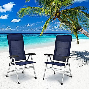 Giantex Set of 2 Patio Chairs, Folding Outdoor Chairs, High Back Recliner with Headrest and Armrests 7 Levels Adjustable Camping Chairs Safe Lock Lawn Chairs Porch Balcony Furniture, Blue