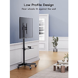 PERLESMITH Mobile TV Cart with Wheels for 23-60 Inch LCD LED OLED Flat Curved Screen Outdoor TVs Height Adjustable Shelf Floor Stand Holds up to 55lbs Monitor TV Holder with Tray Max VESA 400x400mm
