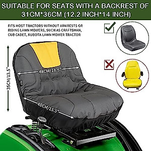 Riding Lawn Mower Seat Cover, Heavy Duty Polyester Oxford Tractor Seat Cover with Padded Cushion Surface, Durable Seat Cover Fits Craftsman,Cub Cadet,Kubota Lawn Mower Tractor (M-NonArmrests)