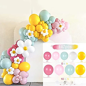 DIY Daisy Balloon Garland,147PCS Daisy Balloon Arch Kit, Retro Hippie Boho Macaron Pastel Balloons Garland for Baby Shower Bridal Wedding Daisy Birthday Party Decorations