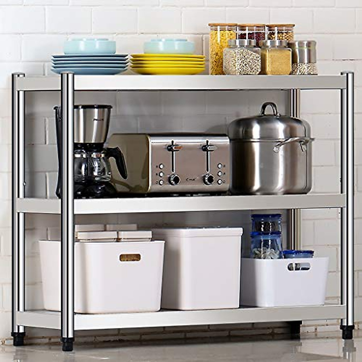 LIZI Racks 3 Tier Shelf Shelving Units,Multi-Purpose 201 Stainless Steel Small Storage Rack,Load-Bearing 153kg Per Floor,for Kitchen Livingroom Bathroom Office (Size : 90X45X80CM)