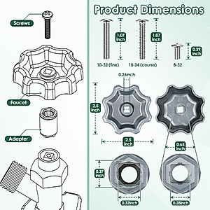 2 Pack Outdoor Faucet Handle, Water Spigot Handle Compatible with Danco 10006, Hose Bib Handle with Adapter and Screws for 8&12 Point Round Broach, 0.26", 0.28", 0.31"&0.38" Square Broach, Silver