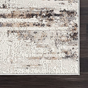 Abani Neutral Beige Rugs 6' x 9' Contemporary Linear Print Bedroom Rug - Modern Brushed Design No-Shedding Premium Area Rug