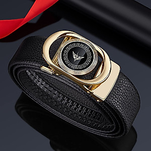 VANNANBA Men's Belt Ratchet Leather Casual Automatic Slide Buckle with Gift Box